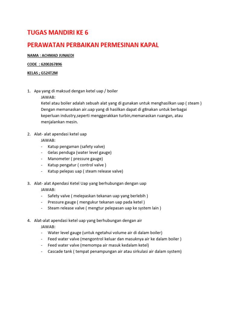 TUgas Ke 6 Perawatan Dan Perbaikan Mesin Kapal | PDF