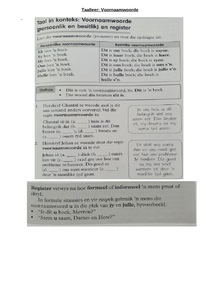 Taalleer - Voornaamwoorde Graad 9 | PDF