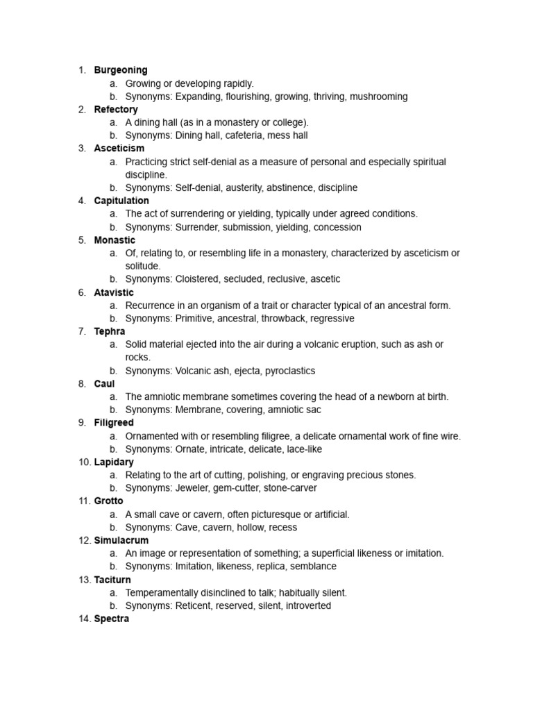 Vocabulary Definitions & Synonyms | PDF