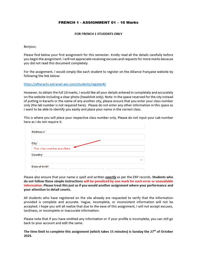 French One - Assignment 01 | PDF