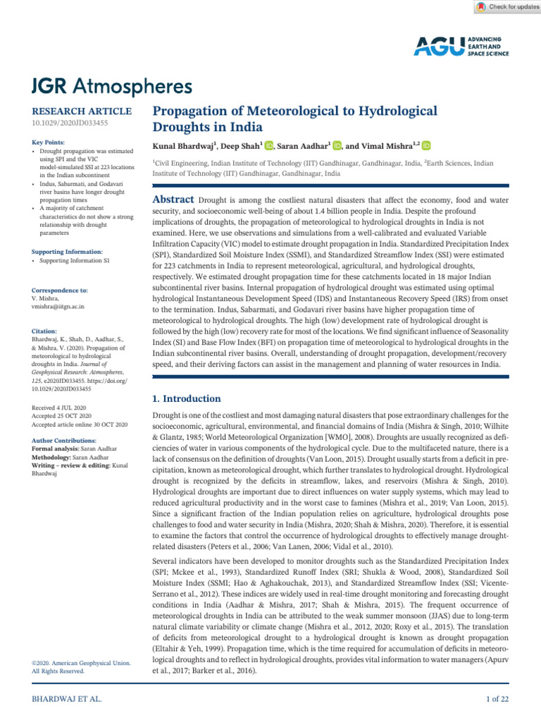 JGR Atmospheres - 2020 - Bhardwaj - Propagation of Meteorological To ...