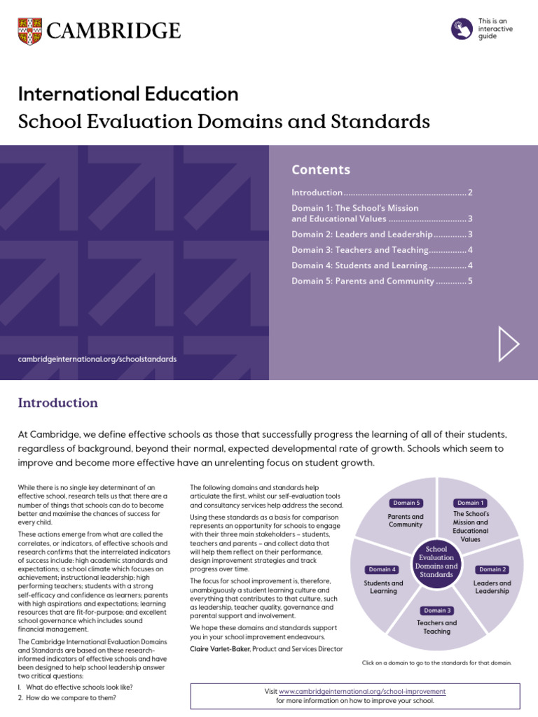 School Evaluation Domains and Standards | PDF | Teachers | Leadership