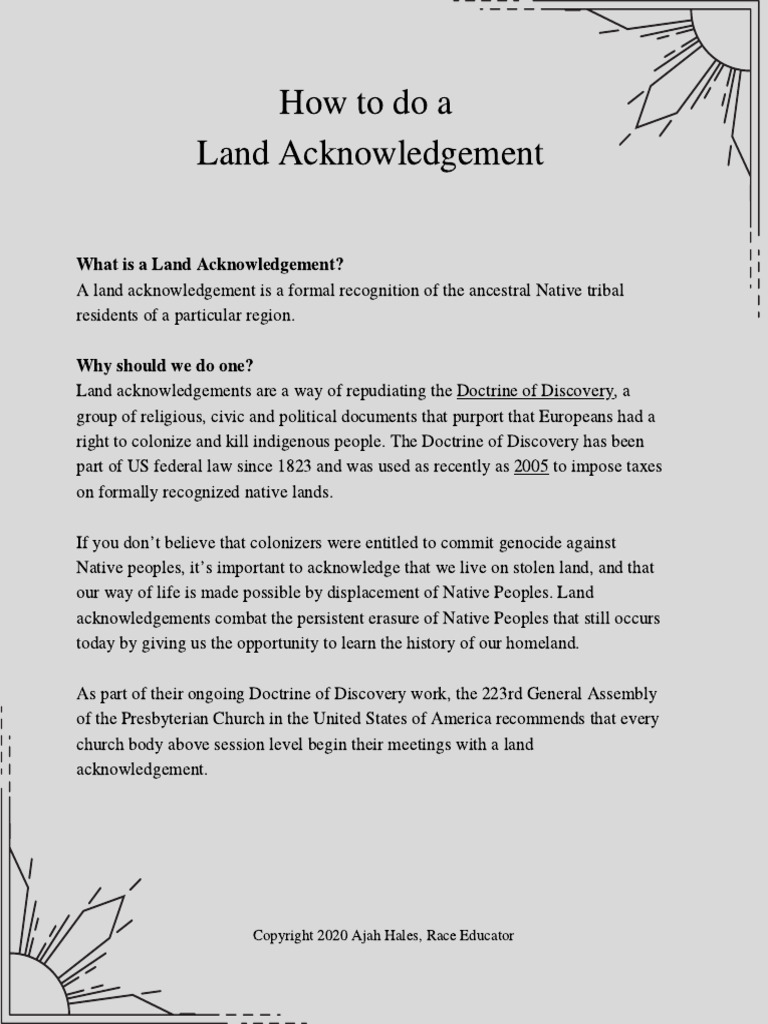 How To Do A Land Acknowledgement - PCUSA | PDF | Native Americans In ...
