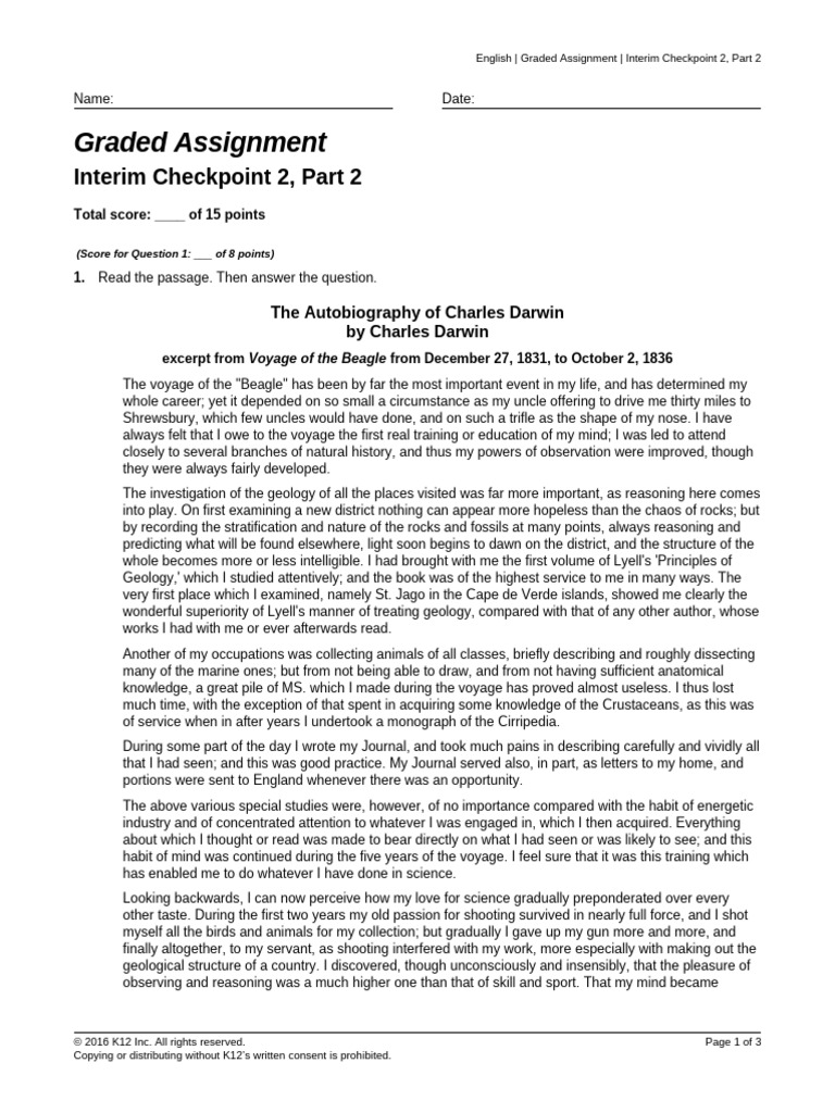 Graded Assignment: Interim Checkpoint 2, Part 2 | PDF | Charles Darwin