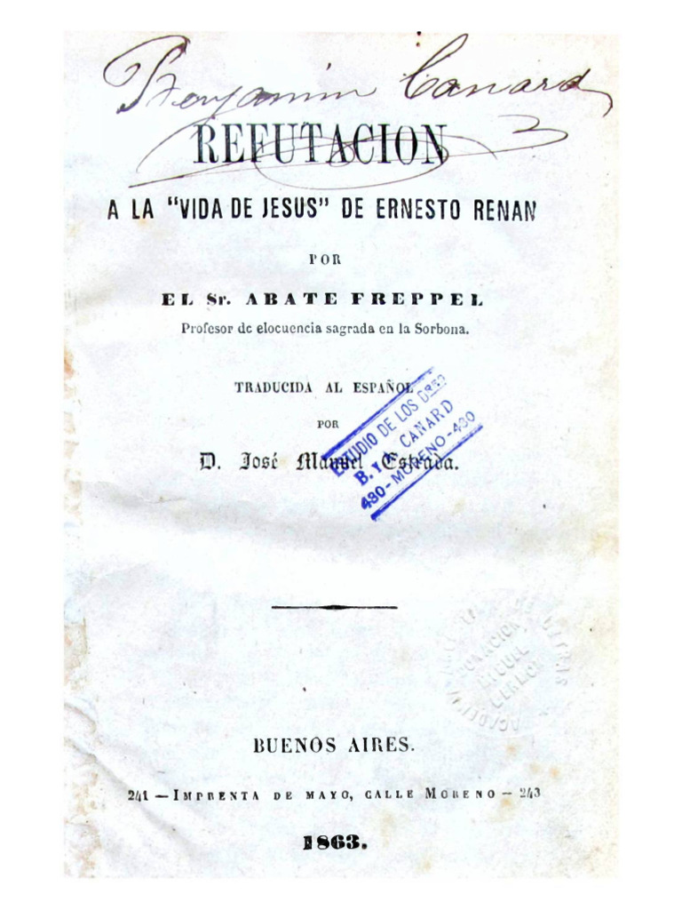 Refutacion A La Vida de Jesus - Charles Emile Freppel | PDF ...