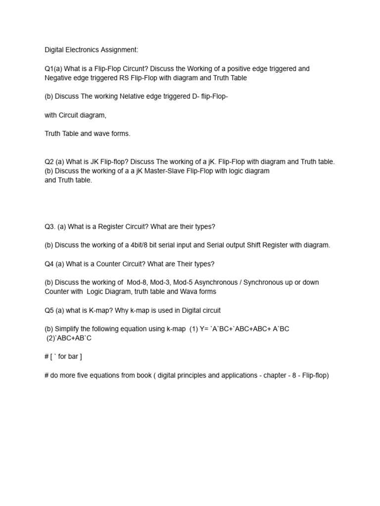 Digital Electronics Assignment | PDF | Teaching Methods & Materials ...