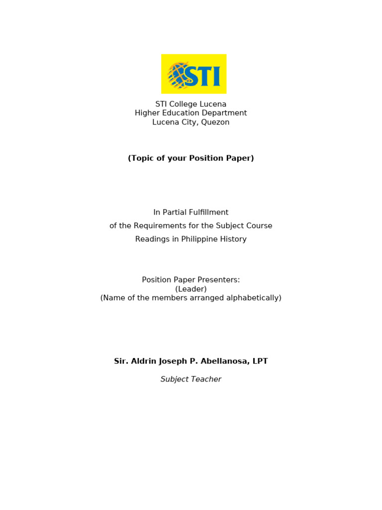 RPH Position Paper Template | PDF