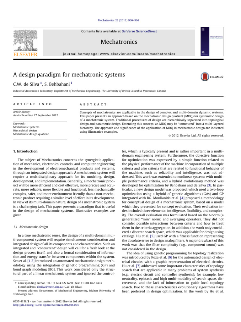 A Design Paradigm For Mechatronic Systems | PDF | Mechatronics | System