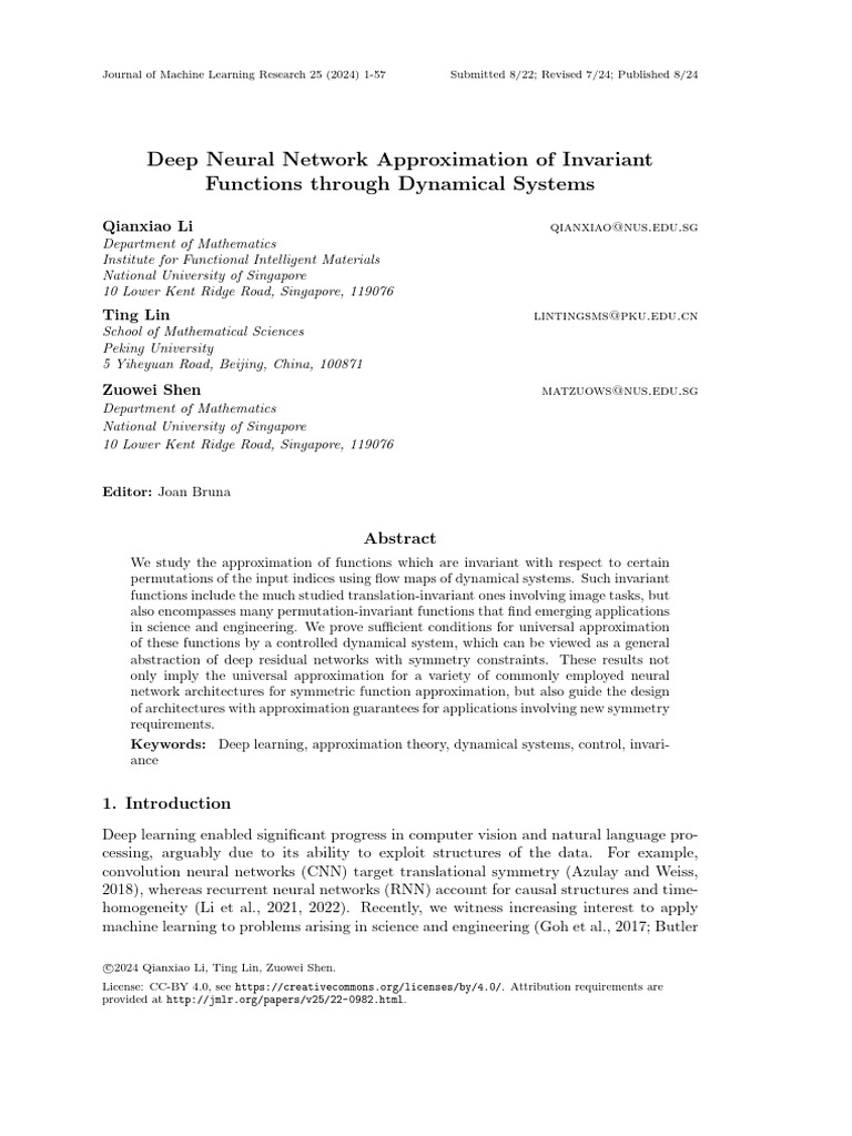 Deep Neural Network Approximation of Invariant Functions Through Dynamical Systems | PDF | Group ...