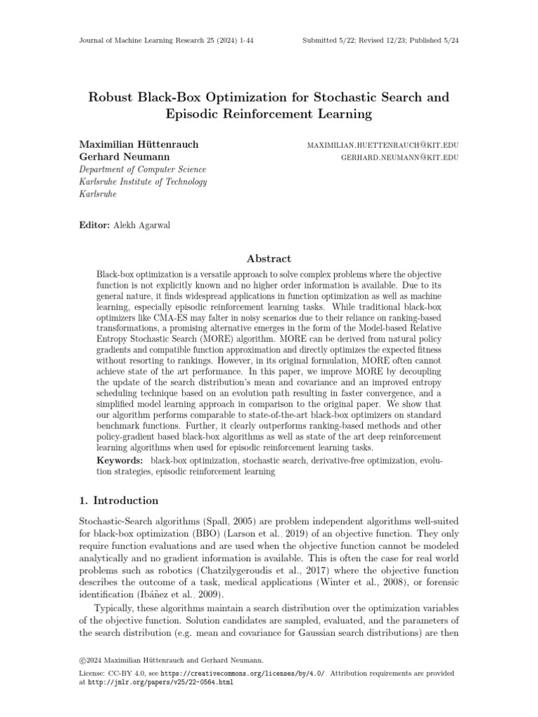 Robust Black-Box Optimization For Stochastic Search and Episodic Reinforcement Learning | PDF ...