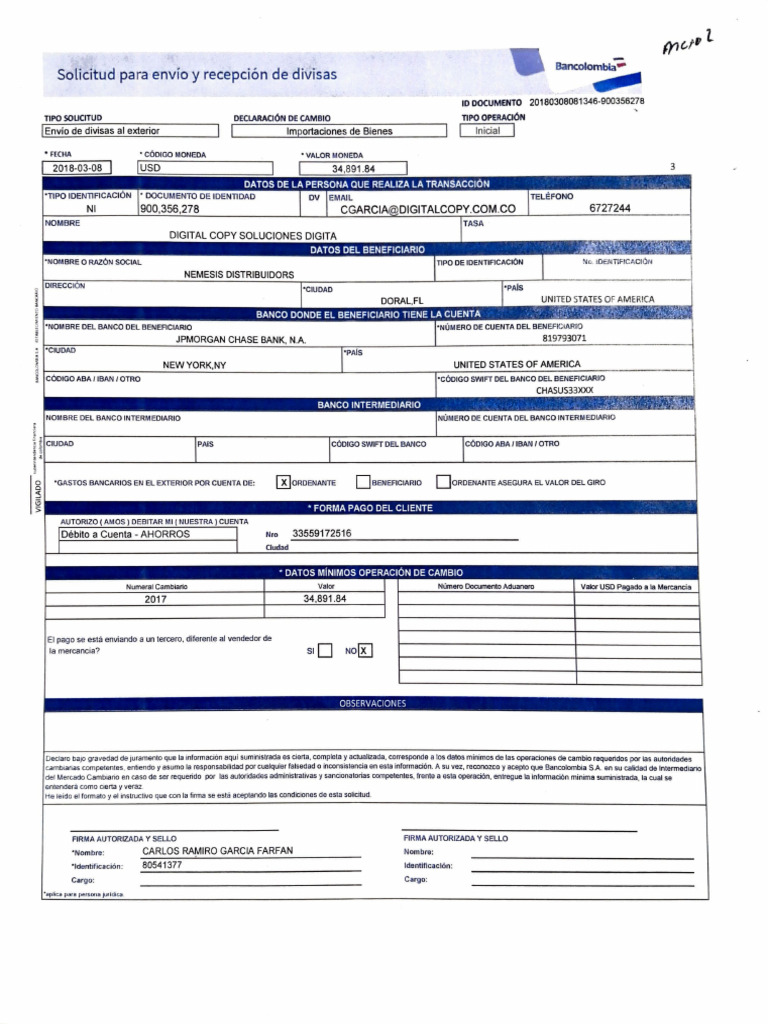 Solicitud de Divisas Bancolombia PDF | PDF | Bancos | Moneda