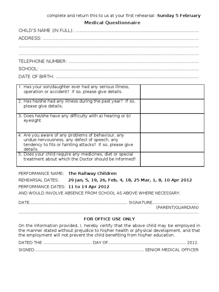 Medical Questionnaire | PDF