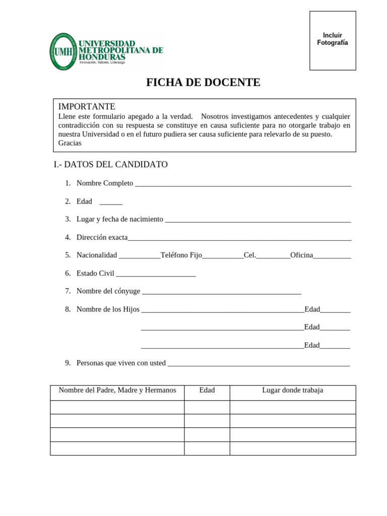 Ficha de Docente | PDF