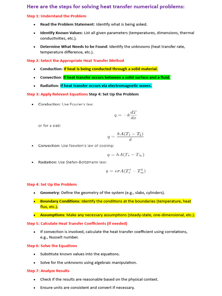 Steps For HT Numerical | PDF | Thermal Conduction | Heat Transfer