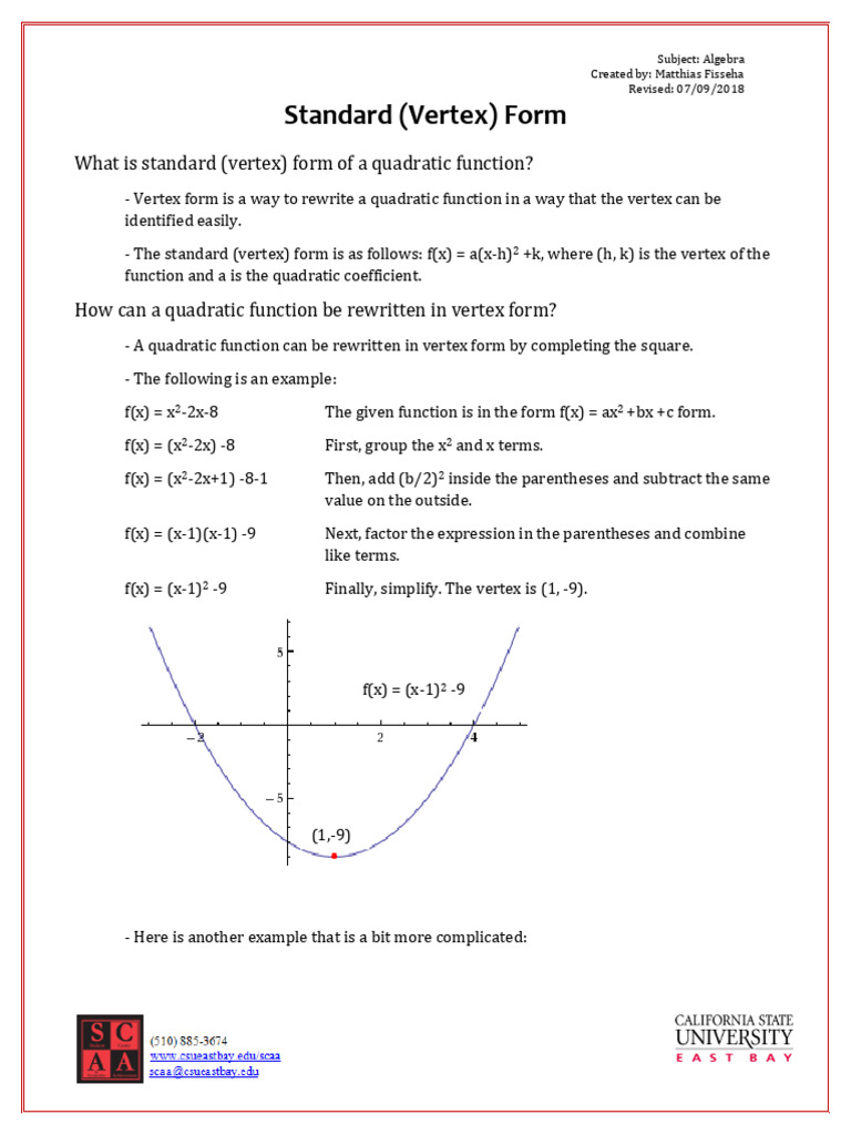 standard-vertex | PDF | Quadratic Equation | Mathematics