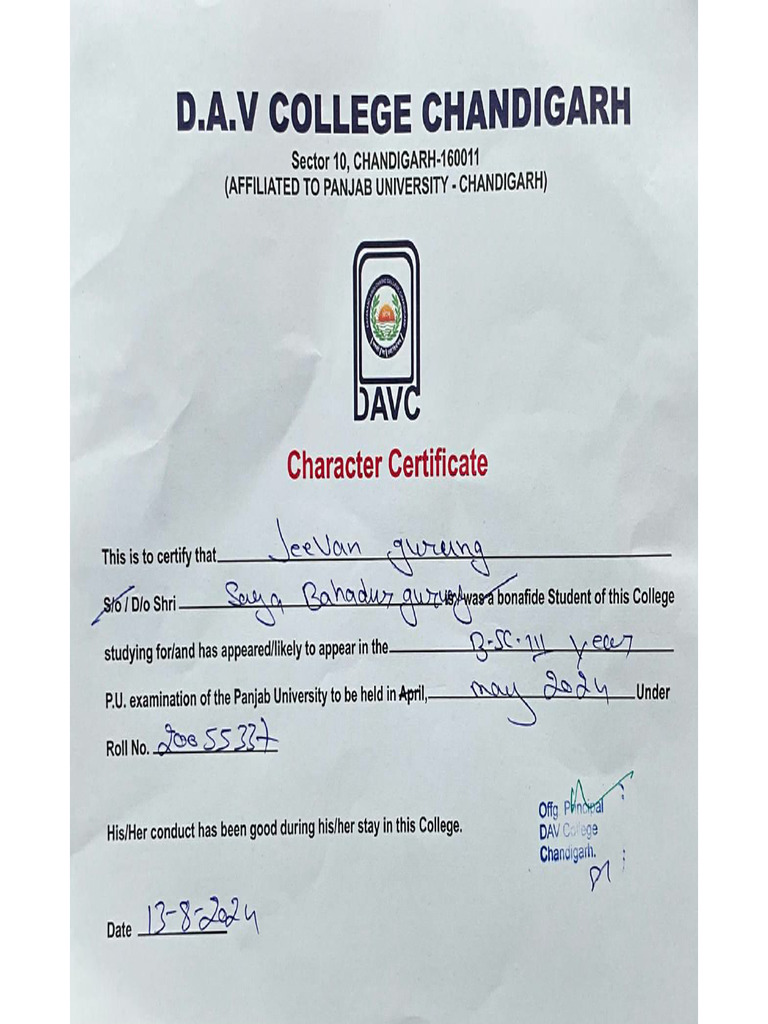 Character Certificate | PDF