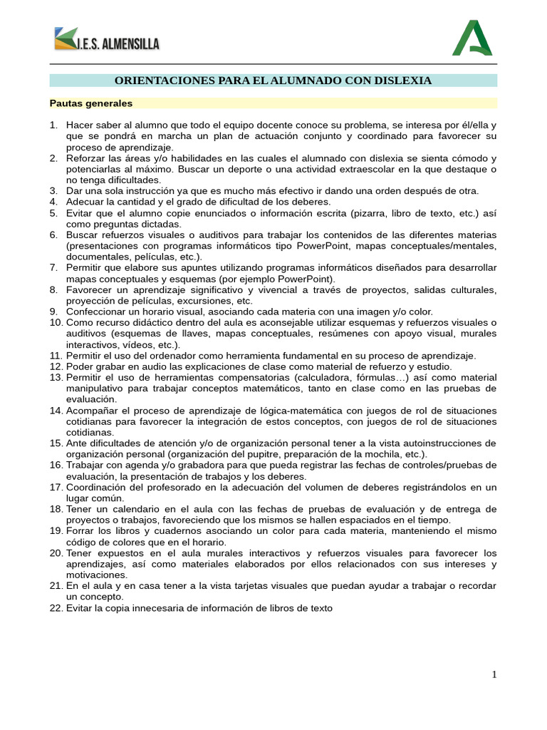 Estrategias para Alumnos con Dislexia | PDF | Habilidades de estudio ...