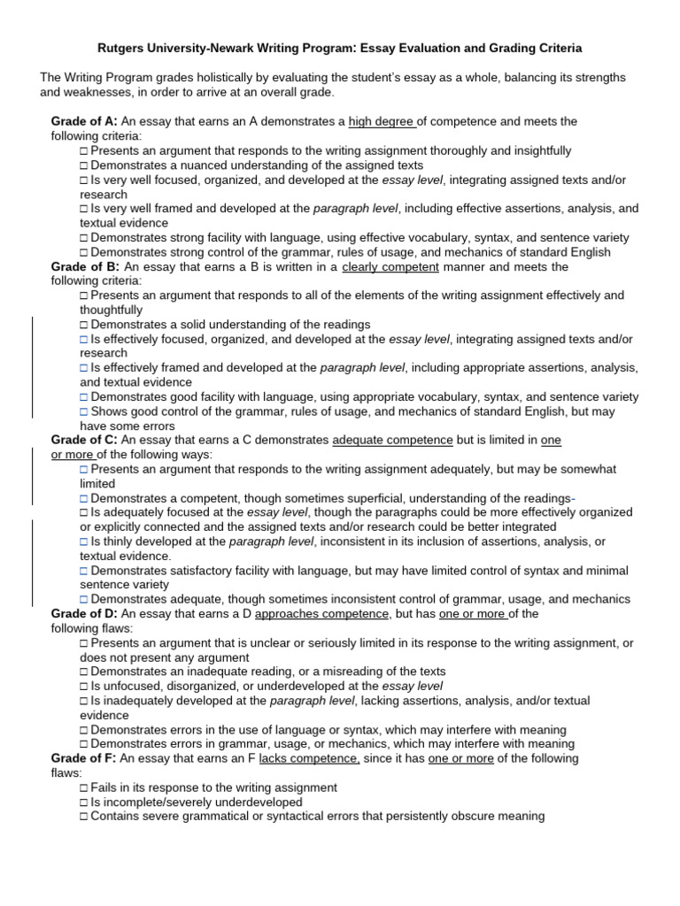 Rutgers Writing Program Grading Criteria | PDF | Syntax | Essays