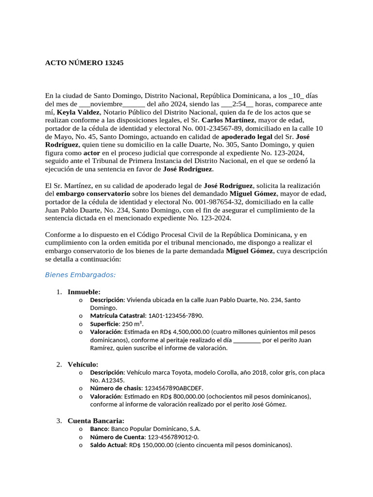 Acta de Embargo Conservatorio | PDF