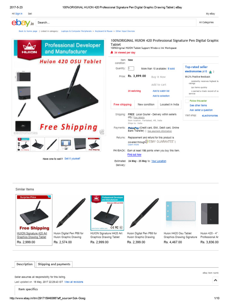 Huion 420 Graphic Drawing Tablet Sale | PDF | Tablet Computer | E Bay