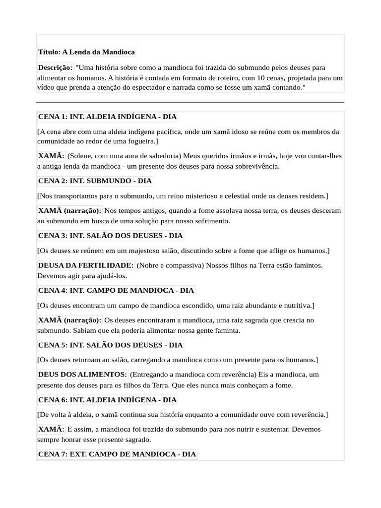 A Lenda Da Mandioca | PDF