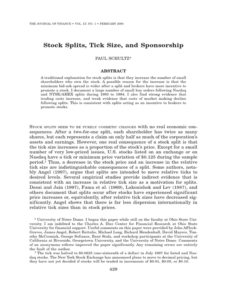 Schultz-Stock Splits, Tick Size, and Sponsorship-2000 | PDF | Market Maker | Stocks