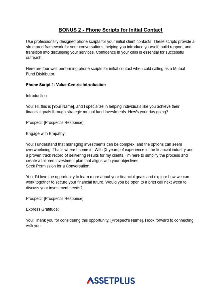 BONUS 2 - Phone Scripts | PDF | Investing | Risk