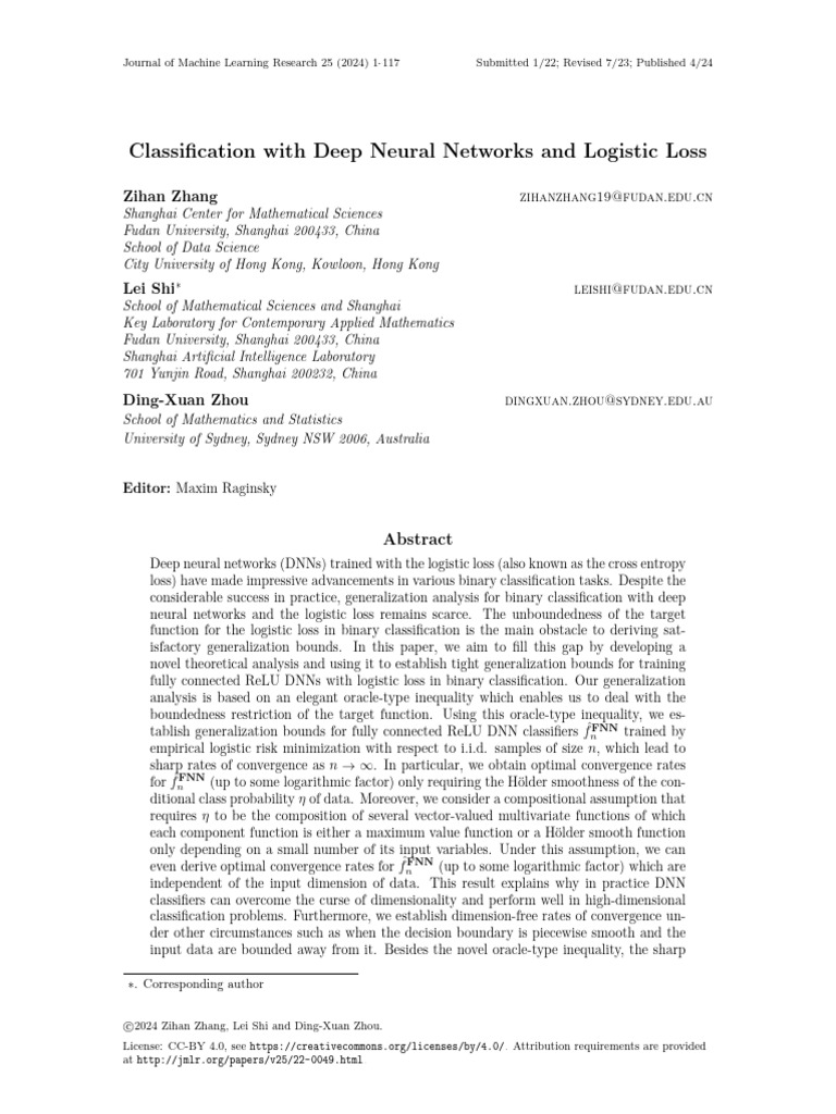 Classification With Deep Neural Networks and Logistic Loss: Zihan Zhang | PDF | Deep Learning ...