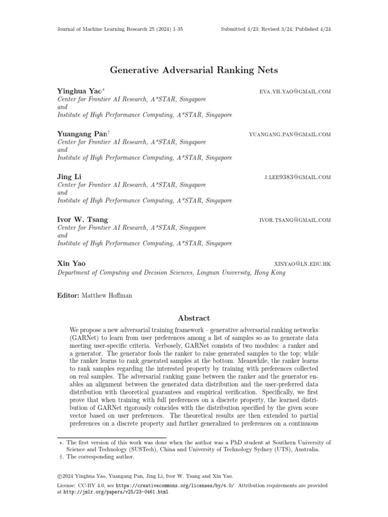Generative Adversarial Ranking Nets: Yinghua Yao | PDF | Applied Mathematics