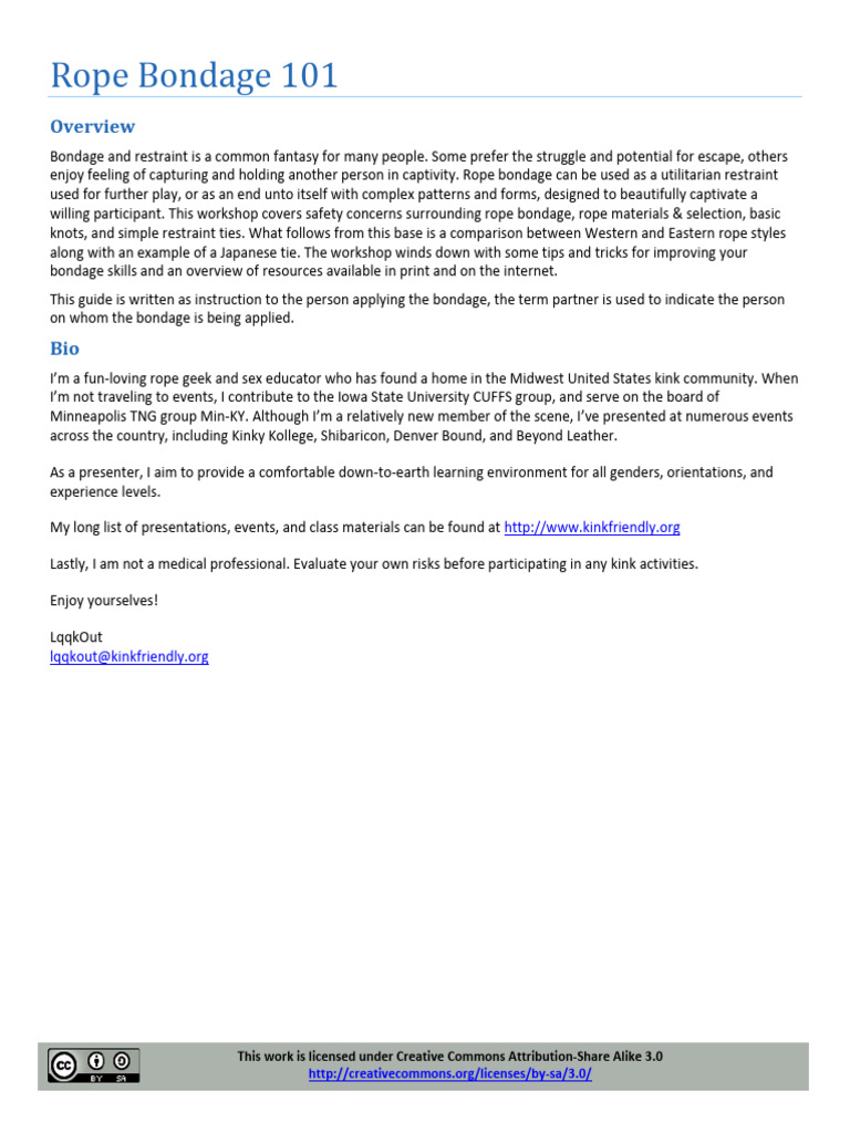 Kinkfriendly Org Rope 101 | PDF | Bondage (Bdsm) | Knot