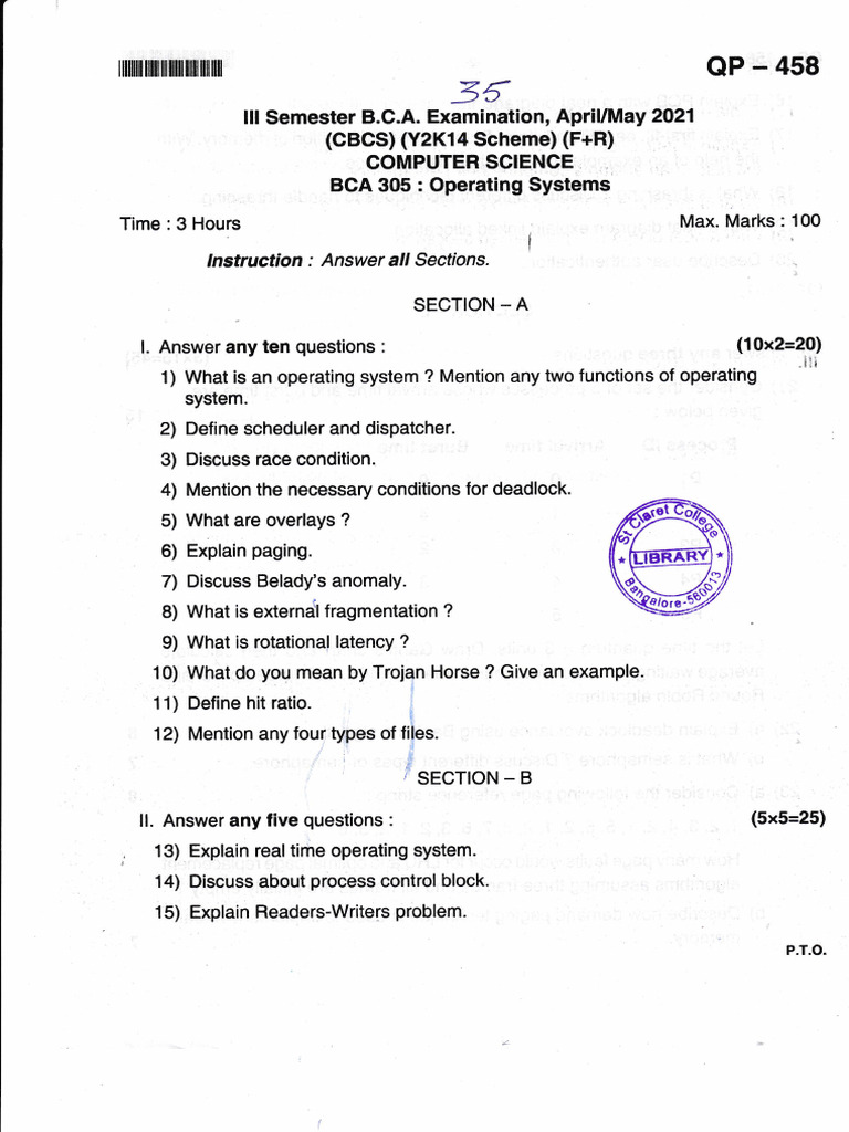 35 Operating Systems - April May 2021 (F+R CBCS Y2K14) | PDF | Computer Architecture | Computer ...