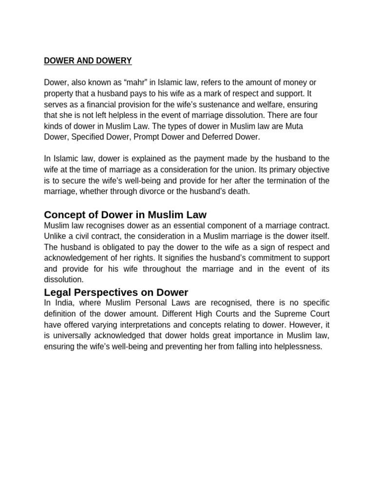 Understanding Dower in Muslim Law | PDF