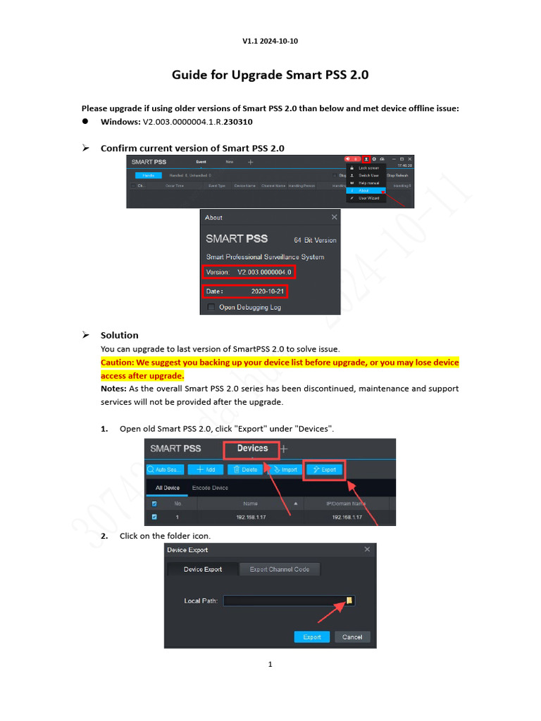 Guide For Upgrade Smart PSS 2.0 | PDF