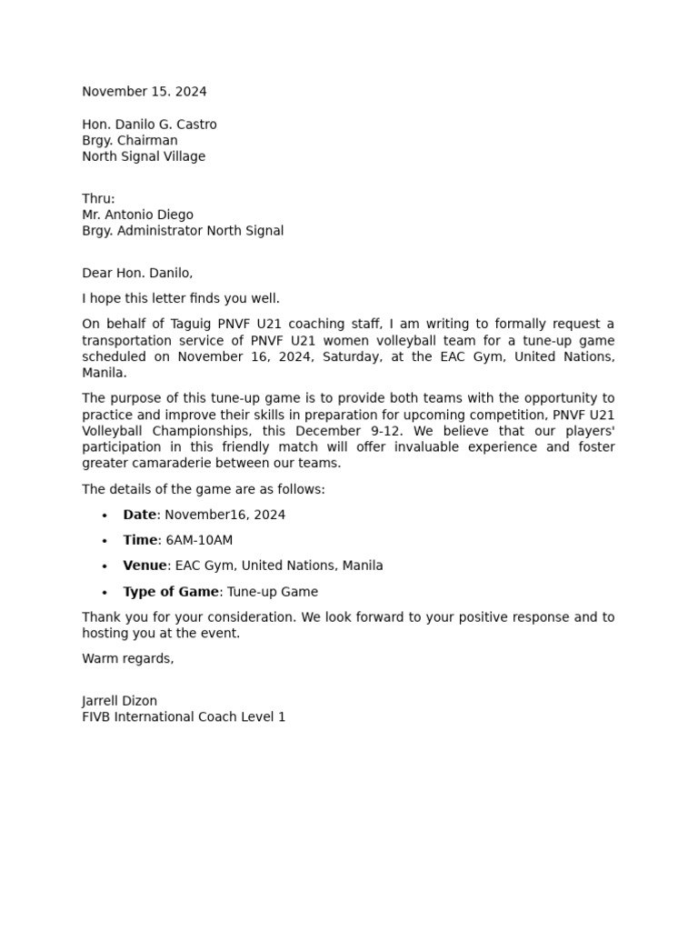 Letter For Transportation Service North Signal | PDF