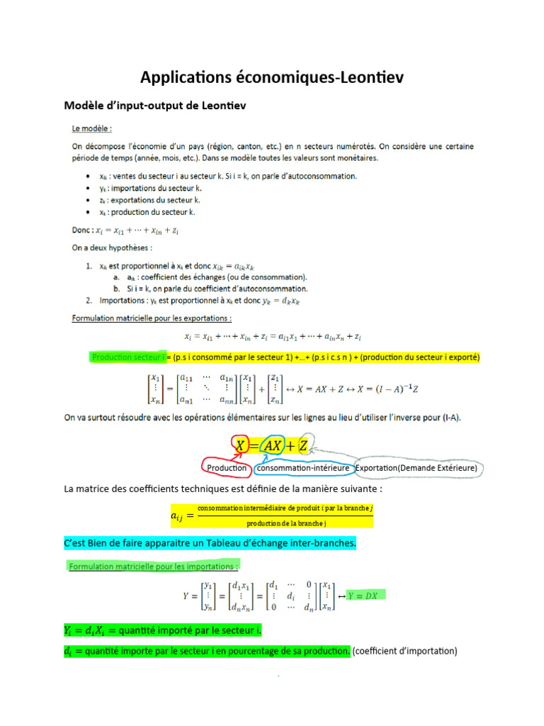 Modèle d'input-output de Leontiev | PDF