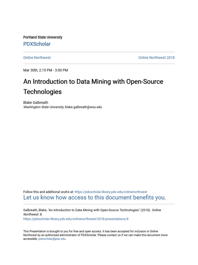 An Introduction To Data Mining With Open-Source Technologies | PDF | Data Mining | Data