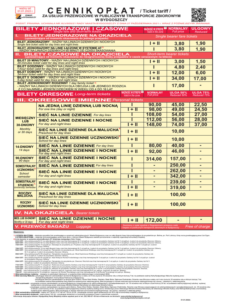 Ceny Biletów Od 01.01.2022 | PDF