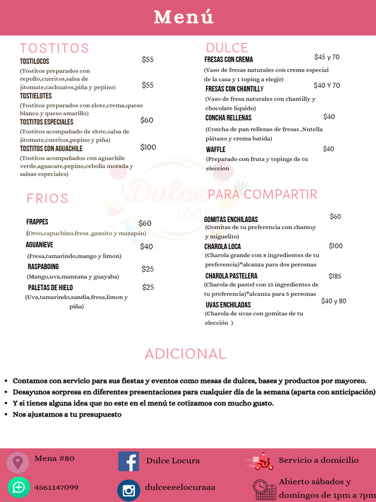 Menú Pasteleria Texturado Rosado y Rojo | PDF | Alimentos | Cocina de ...