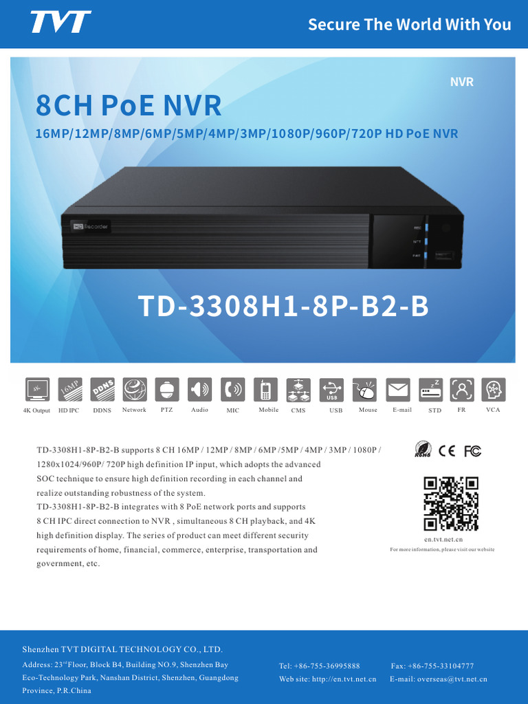 TVT 8ch Poe NVR | PDF | Usb | Hdmi