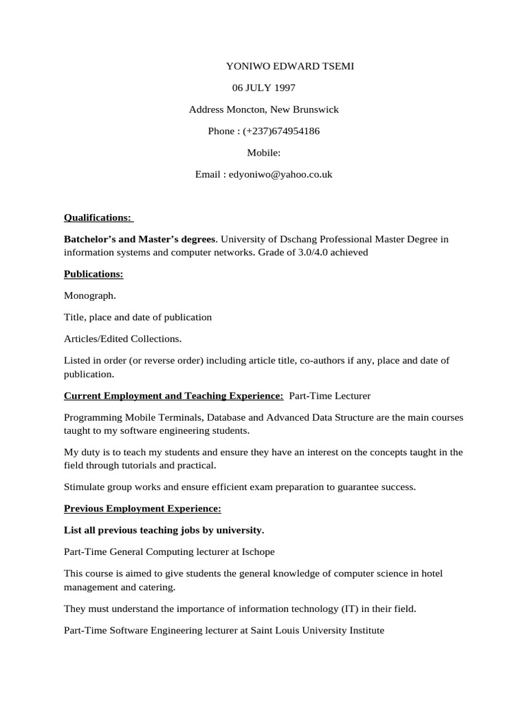 Lecturer CV Template | PDF | Career & Growth