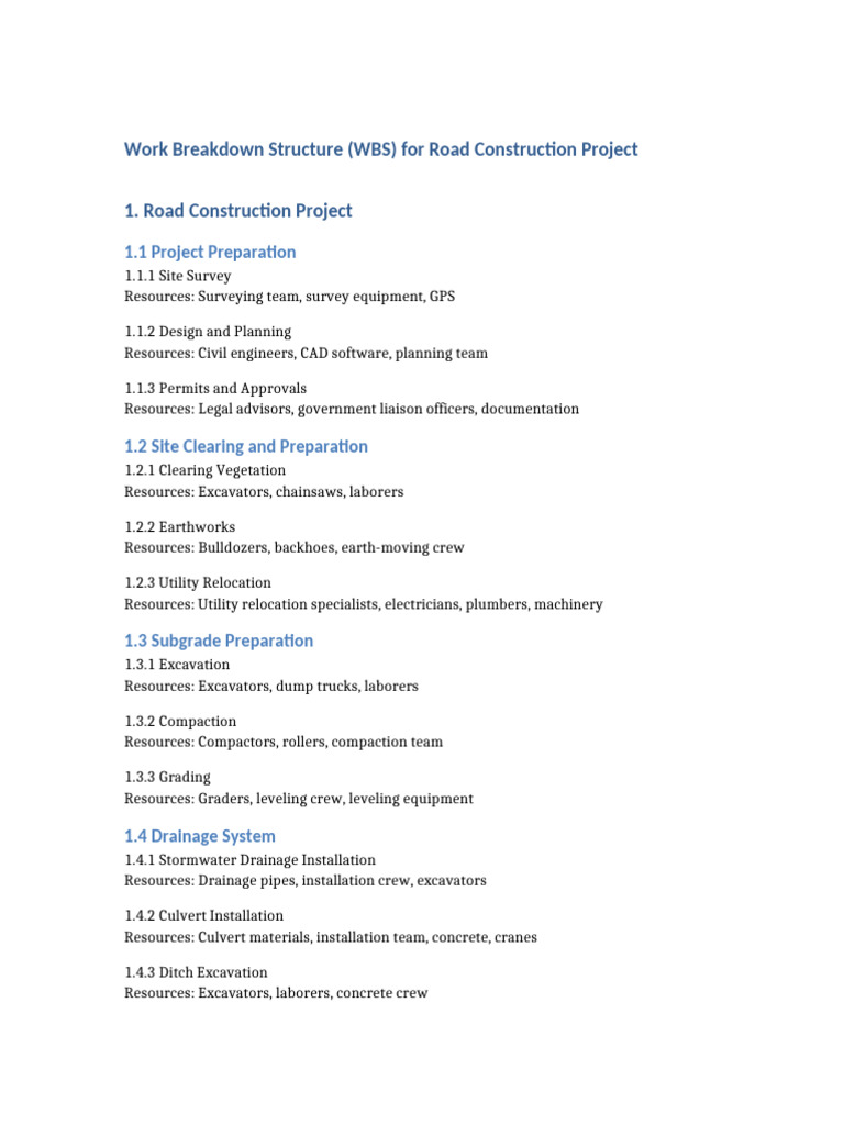 Road Construction WBS Level 4 | PDF