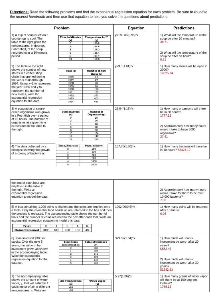 Exponential Regression Practice | PDF