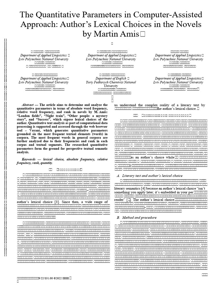 The Quantitative Parameters in Computer-Assisted Approach Authors Lexical Choices in The Novels ...
