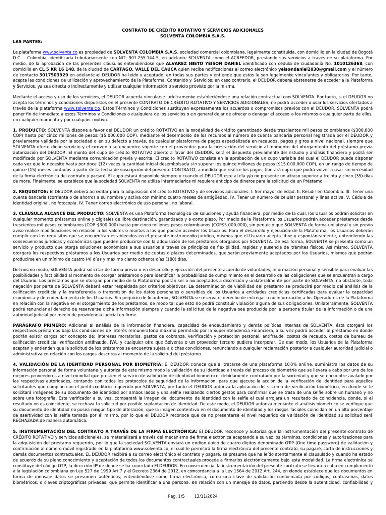 Contrato Crédito Rotativo Solventa | PDF | Pagos | Bancos