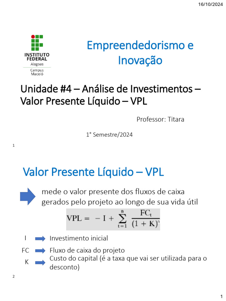 Análise de Viabilidade: Valor Presente Líquido | PDF | Valor Presente ...