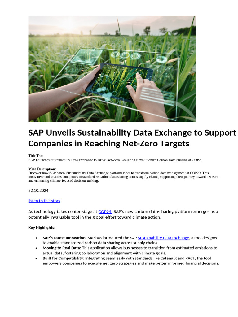 SAP Unveils Sustainability Data Tool | PDF | Sustainability | Carbon ...