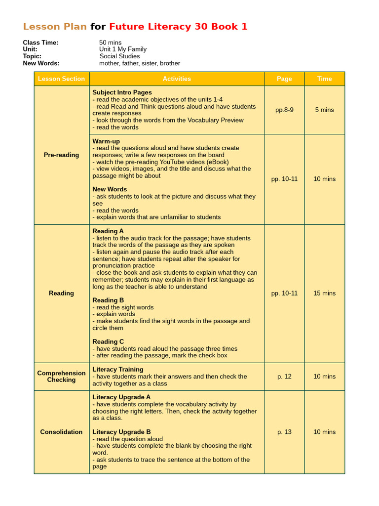 Future Literacy 30-1 Lesson Plan | PDF | Reading Comprehension ...