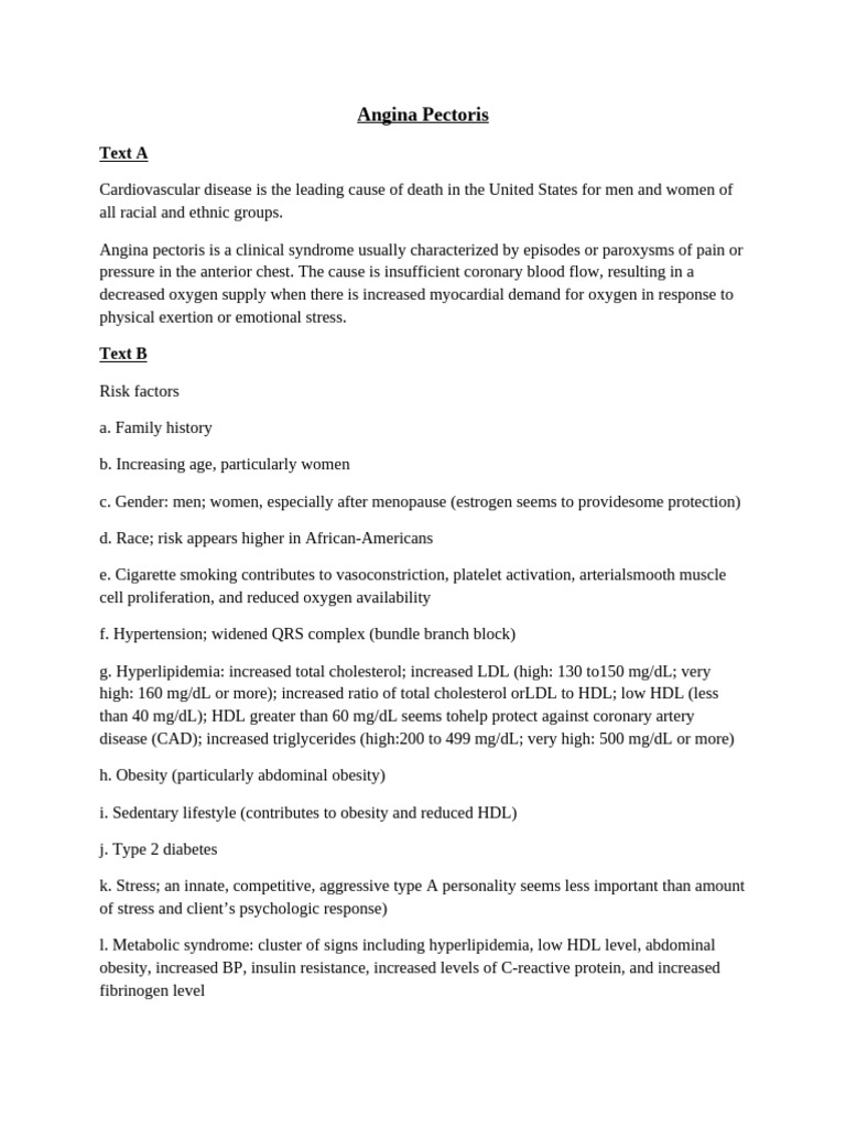 %READING Angina Pectoris | PDF | Coronary Artery Disease | High Density ...