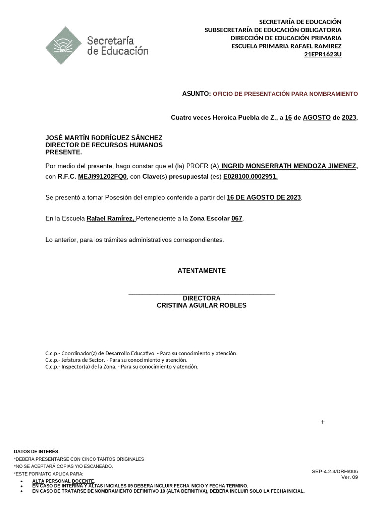 Oficio de Presentación | PDF