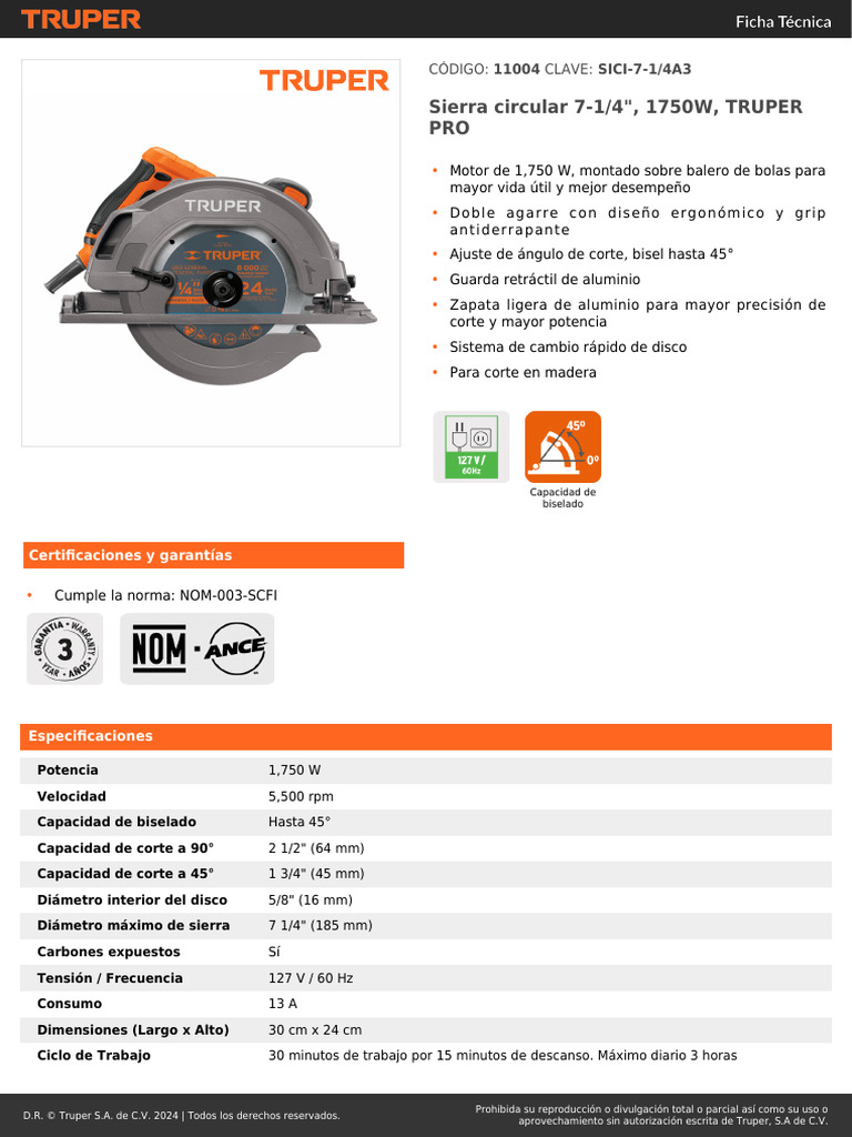 Sierra Circular Truper Pro 7-1/4" | PDF